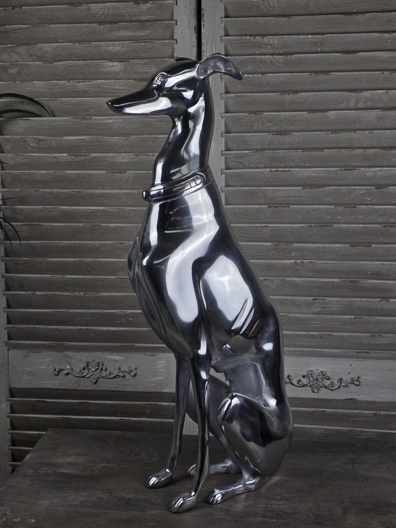 Aluminium Whippet Sitting Greyhound Whippet Silver Finish Ornament ...
