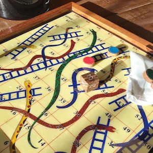 Snakes N' Ladders Game Wooden Handmade Multiplayer Board Game 4 ...
