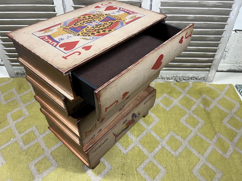 Drawers Playing Card Design Small Wooden Faux Book Stack Deck of Cards ...