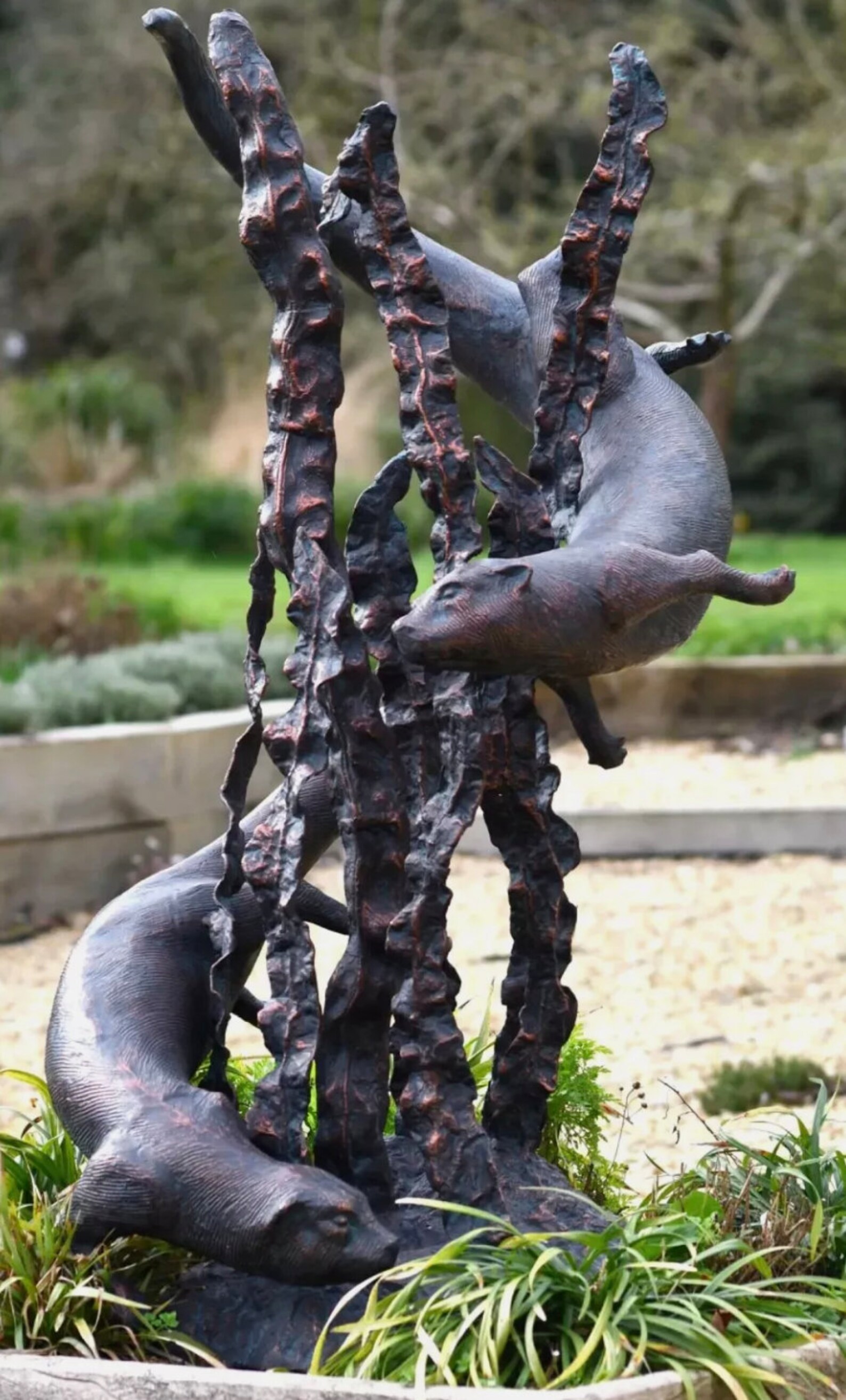 Otter Fountain Swimming Otters Garden Sculpture Ornament Cast Water ...