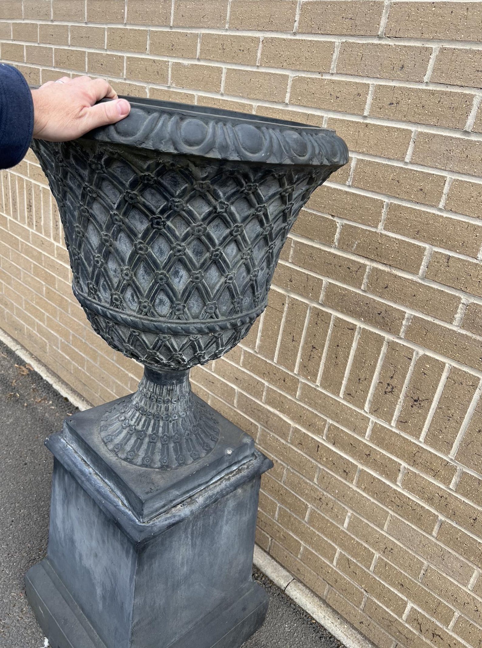 Grey Urn and Plinth Antique Grey Stone Painted Urns Resin Fibreglass ...