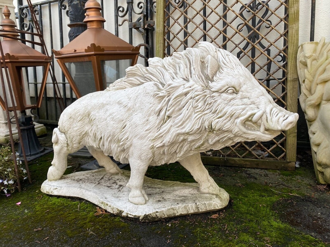Boar Running White Stone Statue White Boar Figure Large Wild Pig Garden ...