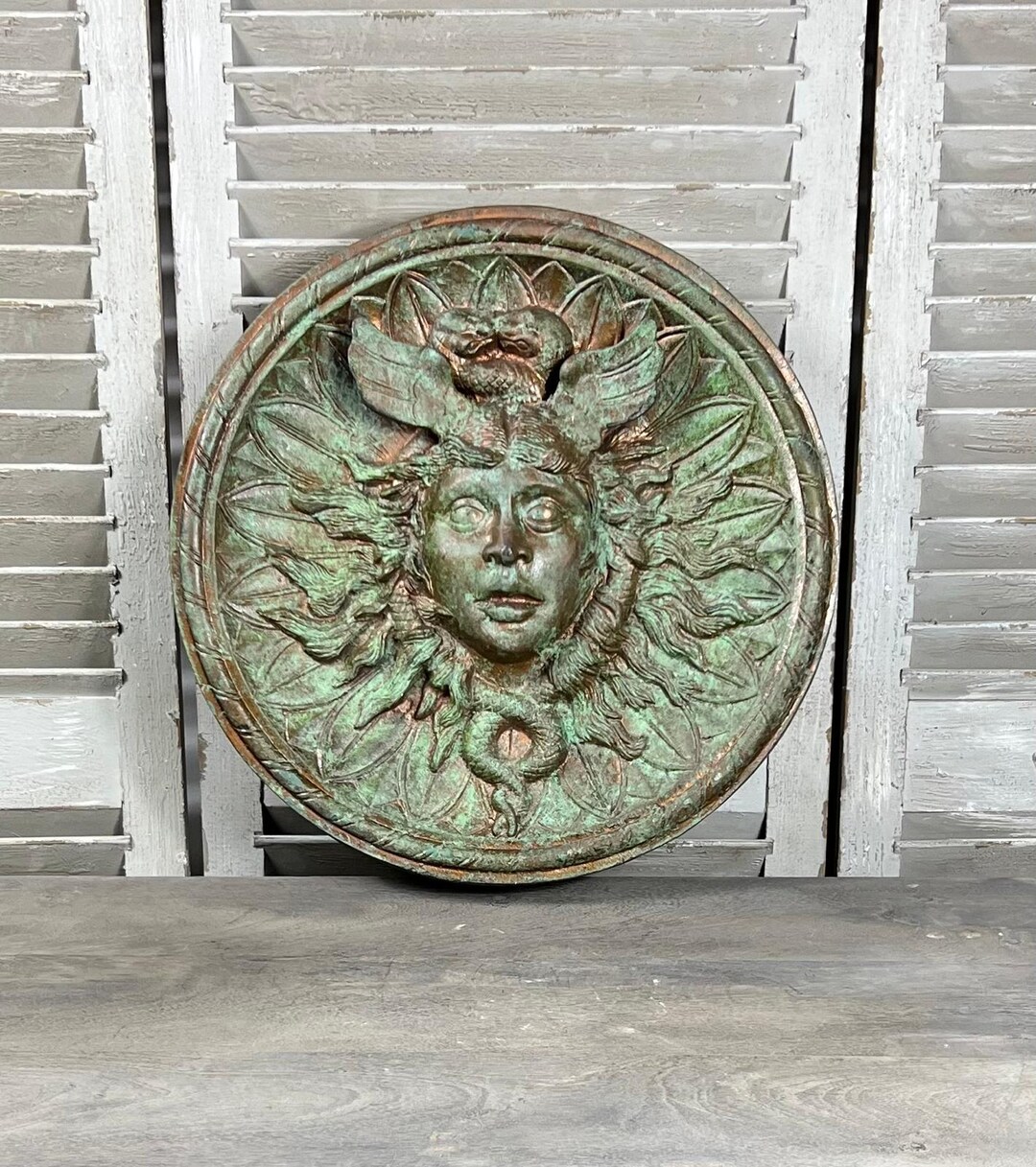 Medusa Mask Wall Plaque Cast Aluminium Bronze Verdigris Garden Decor ...