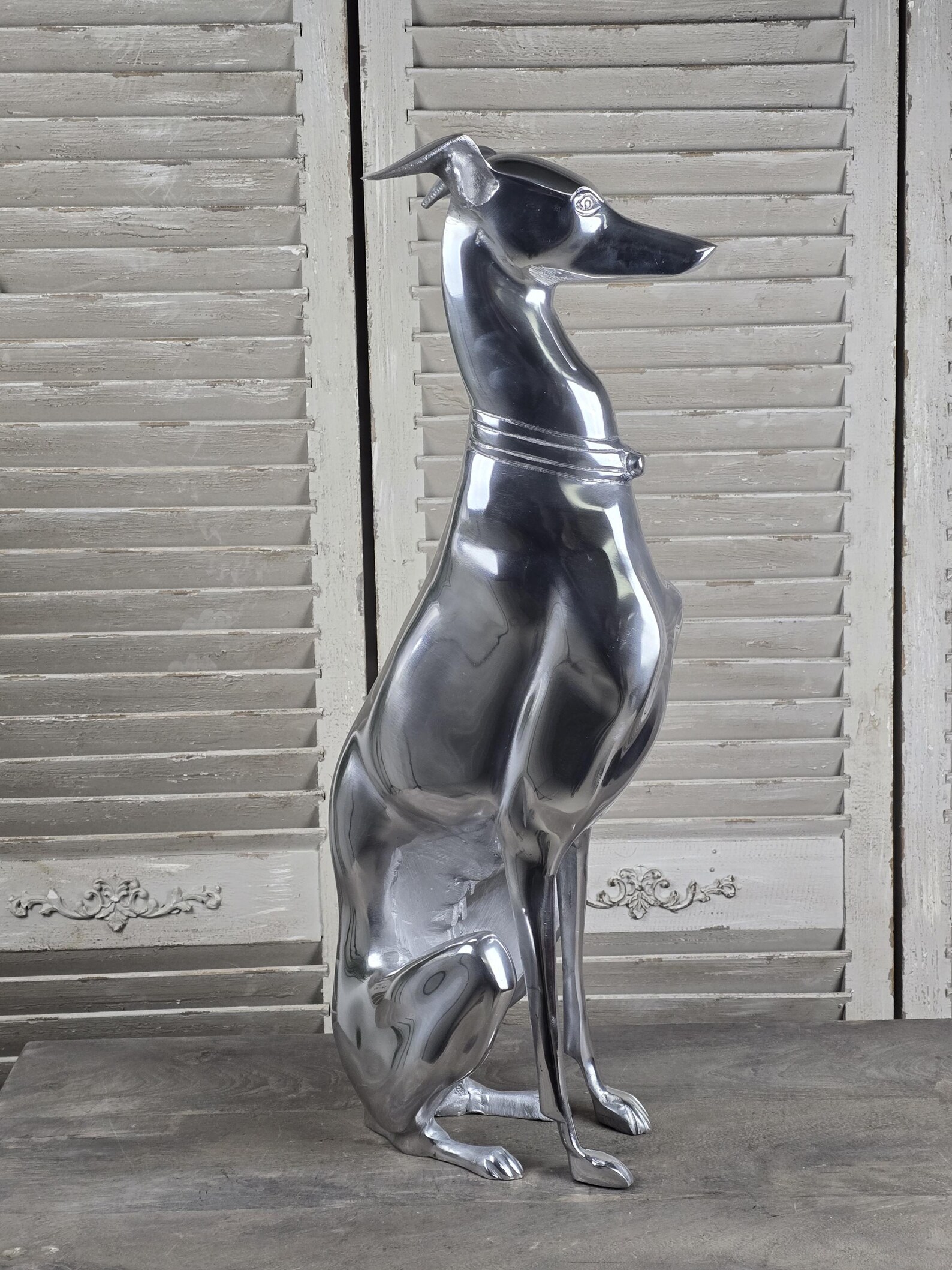 Aluminium Whippet Sitting Greyhound Whippet Silver Finish Ornament ...