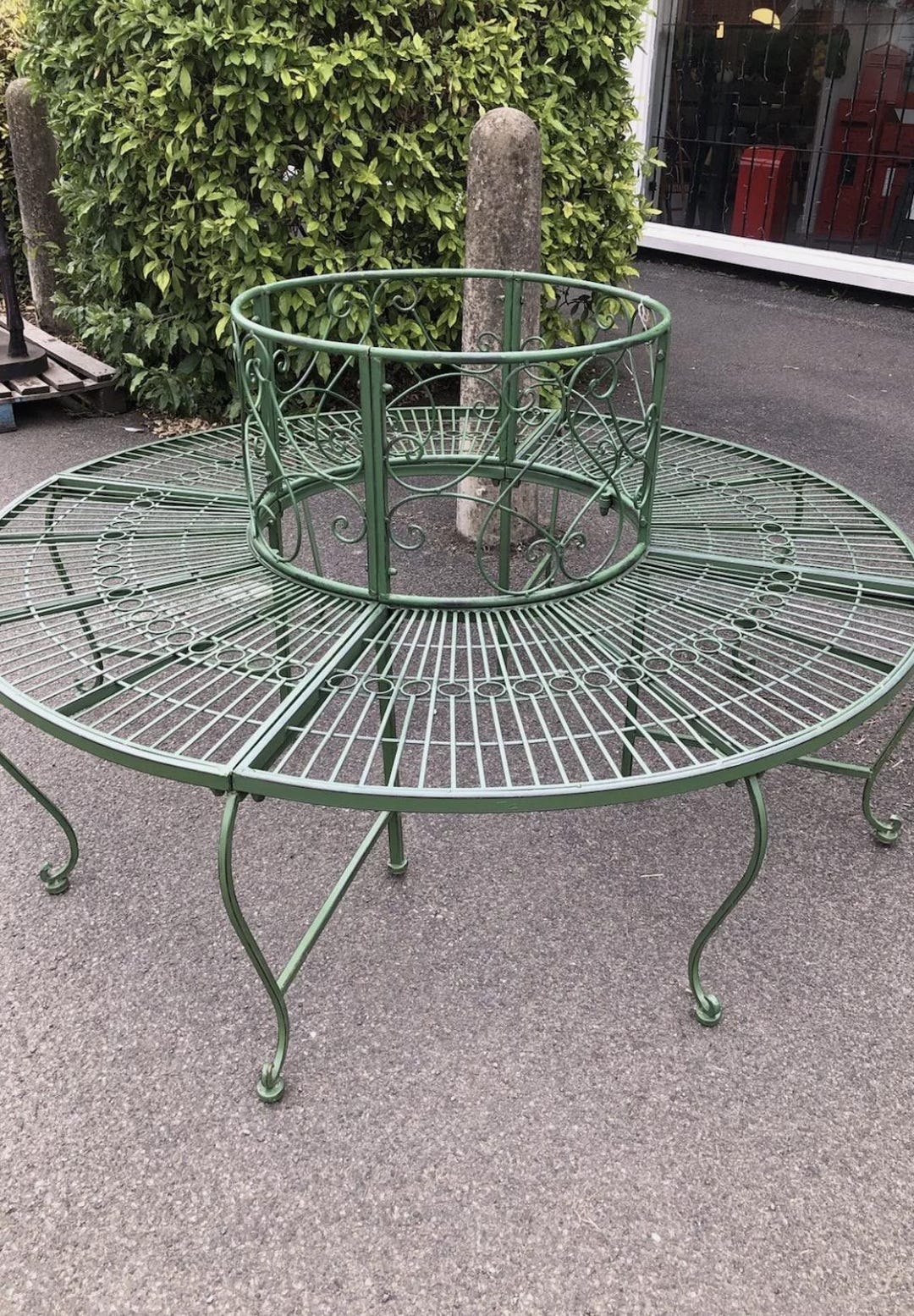 Garden Tree Bench Metal Green Furniture Park Nostalgic Garden Tree Seat ...