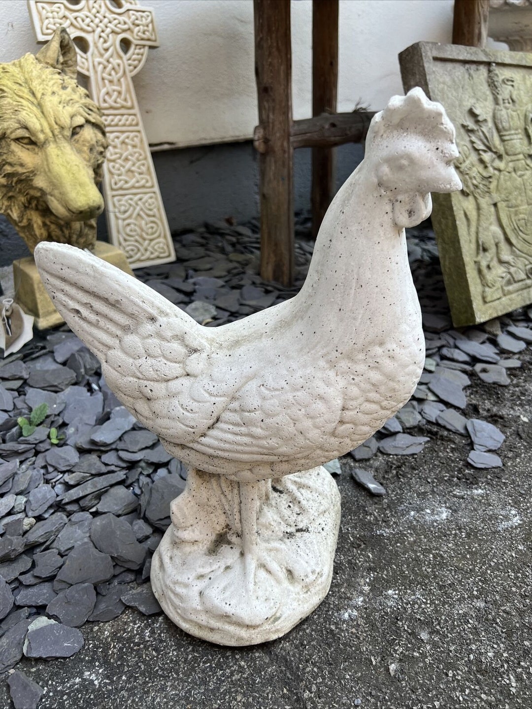 Chicken Stone Figure White Hen Chicken Stone and Crushed Marble Garden ...