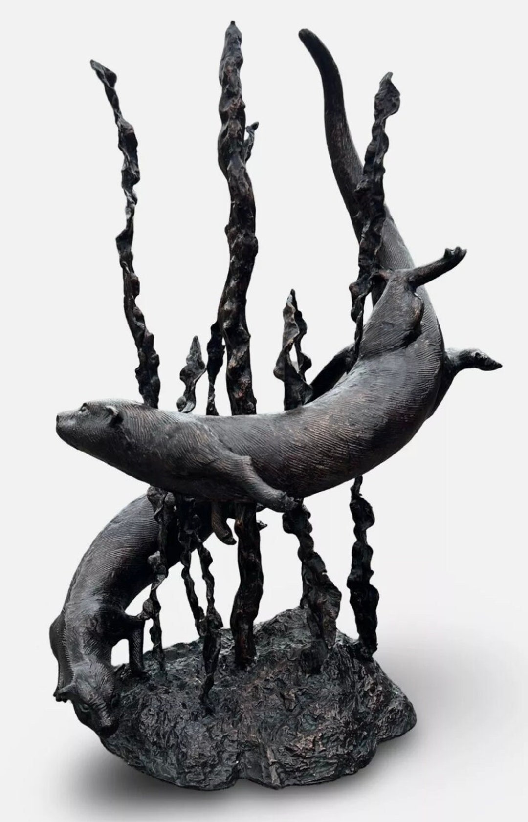 Otter Fountain Swimming Otters Garden Sculpture Ornament Cast Water ...