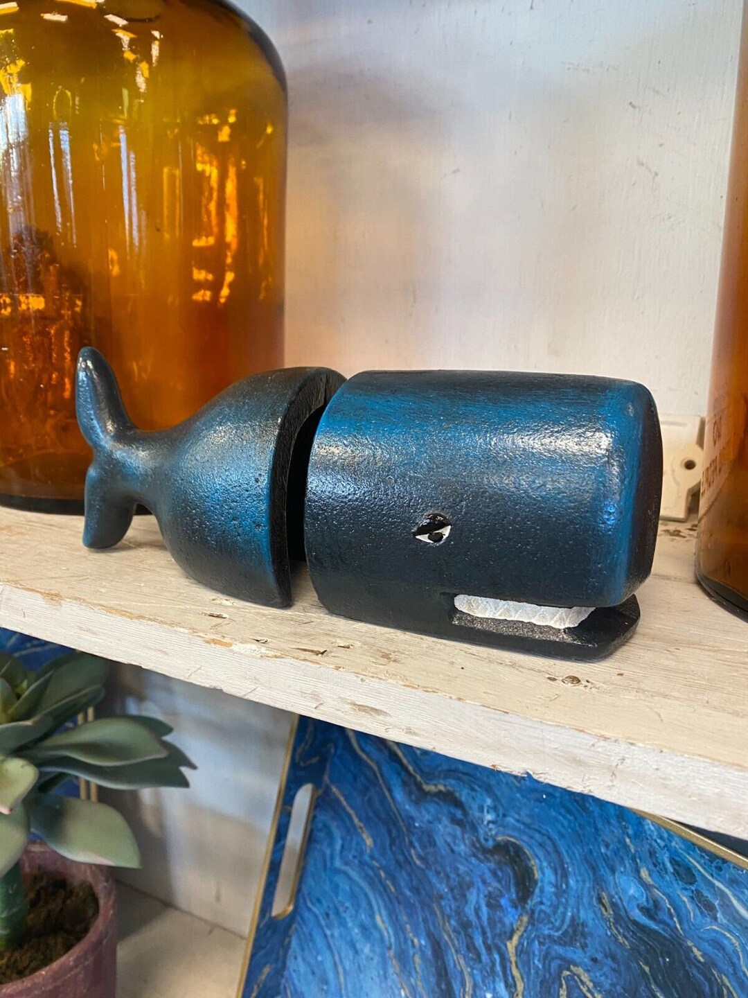 Blue Whale Bookends Fishing Ocean Theme Book-end With Antiqued Finish ...