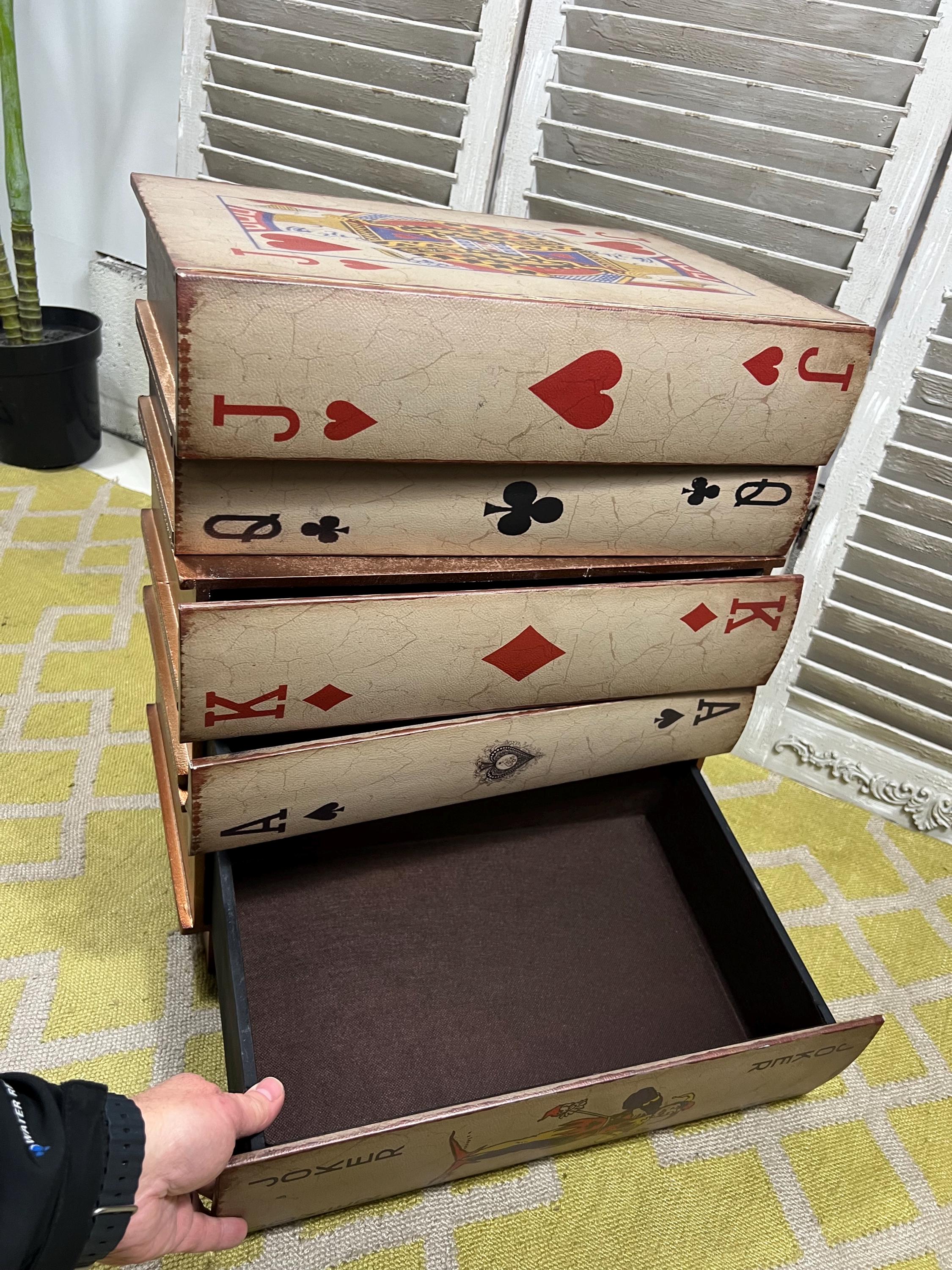 Drawers Playing Card Design Small Wooden Faux Book Stack Deck of Cards ...