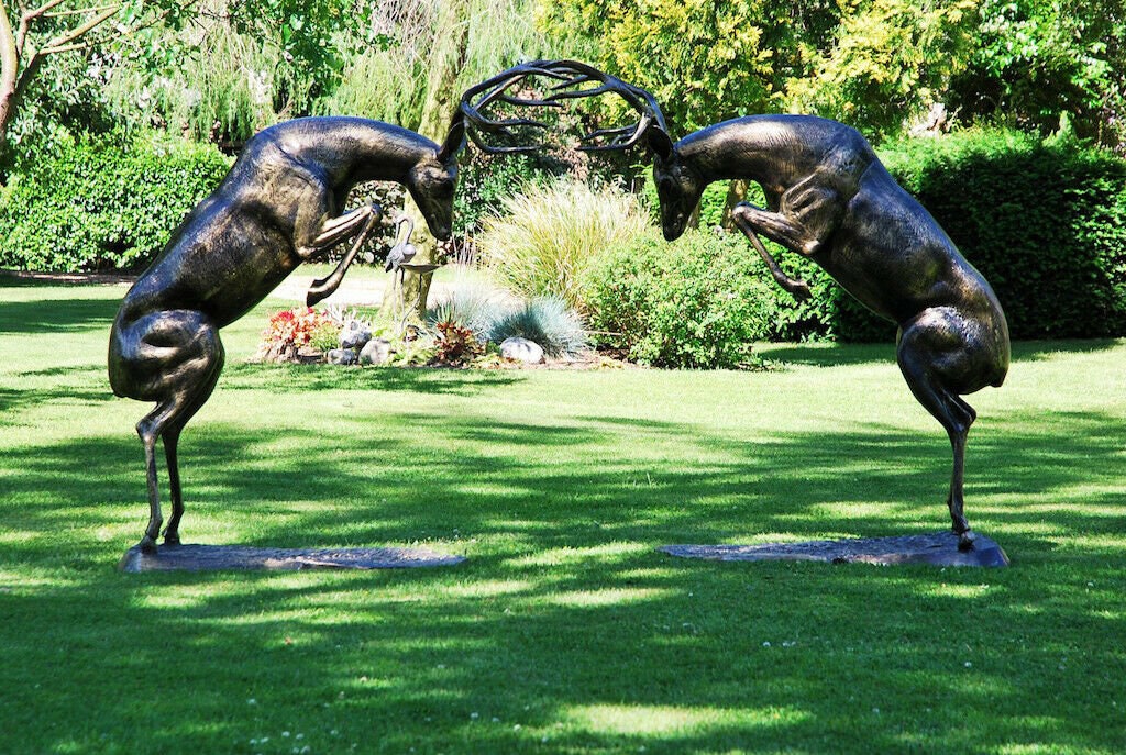 Rutting Stags Bronze Sculpture Pair of Fighting Stags , Leaping Stag ...