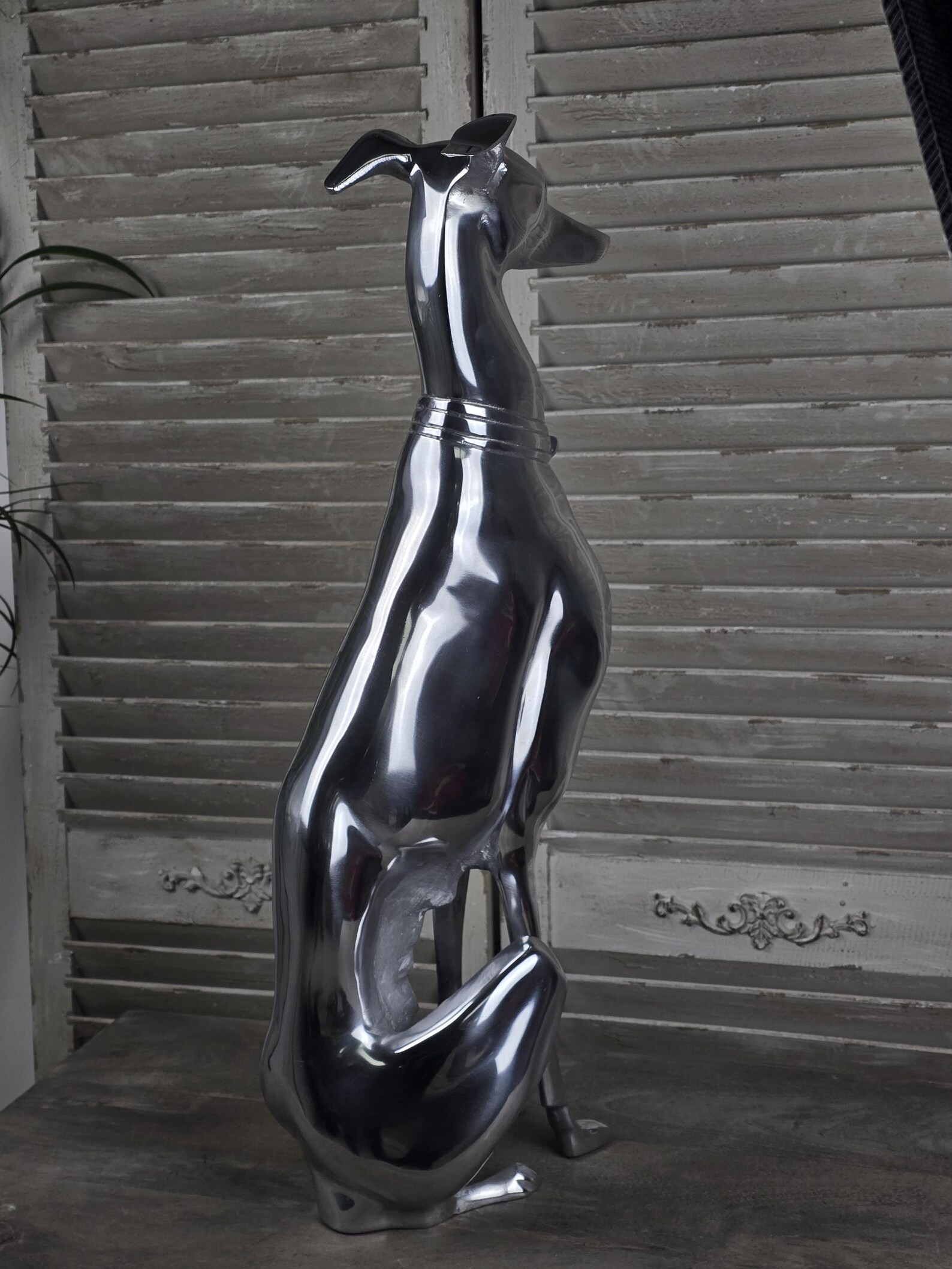 Aluminium Whippet Sitting Greyhound Whippet Silver Finish Ornament ...