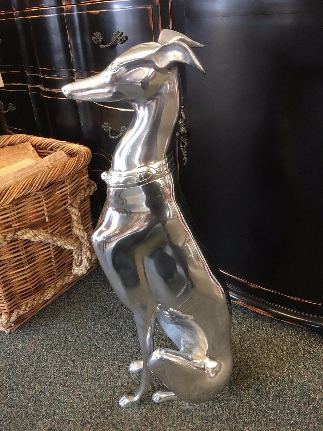Aluminium Whippet Sitting Greyhound Whippet Silver Finish Ornament ...