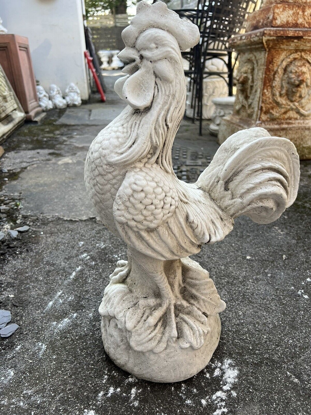 Large Chicken Rooster Cast Stone Chicken Male Chicken White Rooster ...