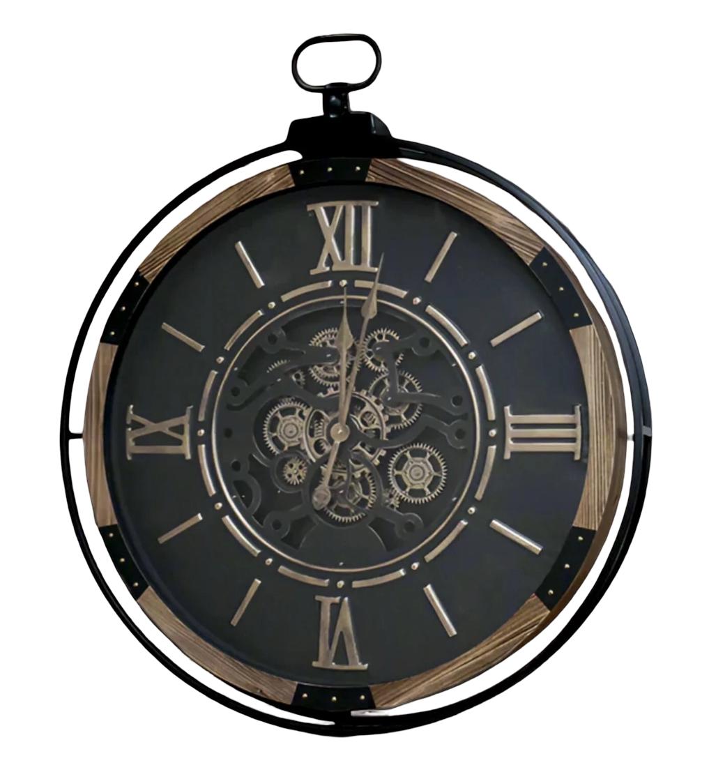 Black Clock Wooden Framed Clock Cogs Black Face Clock Roman Numerals ...