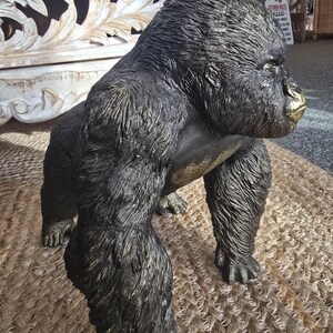 Gorilla Desk Statue Hunched Black Brushed Gold Monkey Ape Small ...