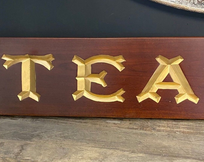 Mahogany Antique Tea Shop Sign Gold Detailed Lettering Deep Carved TEA ...