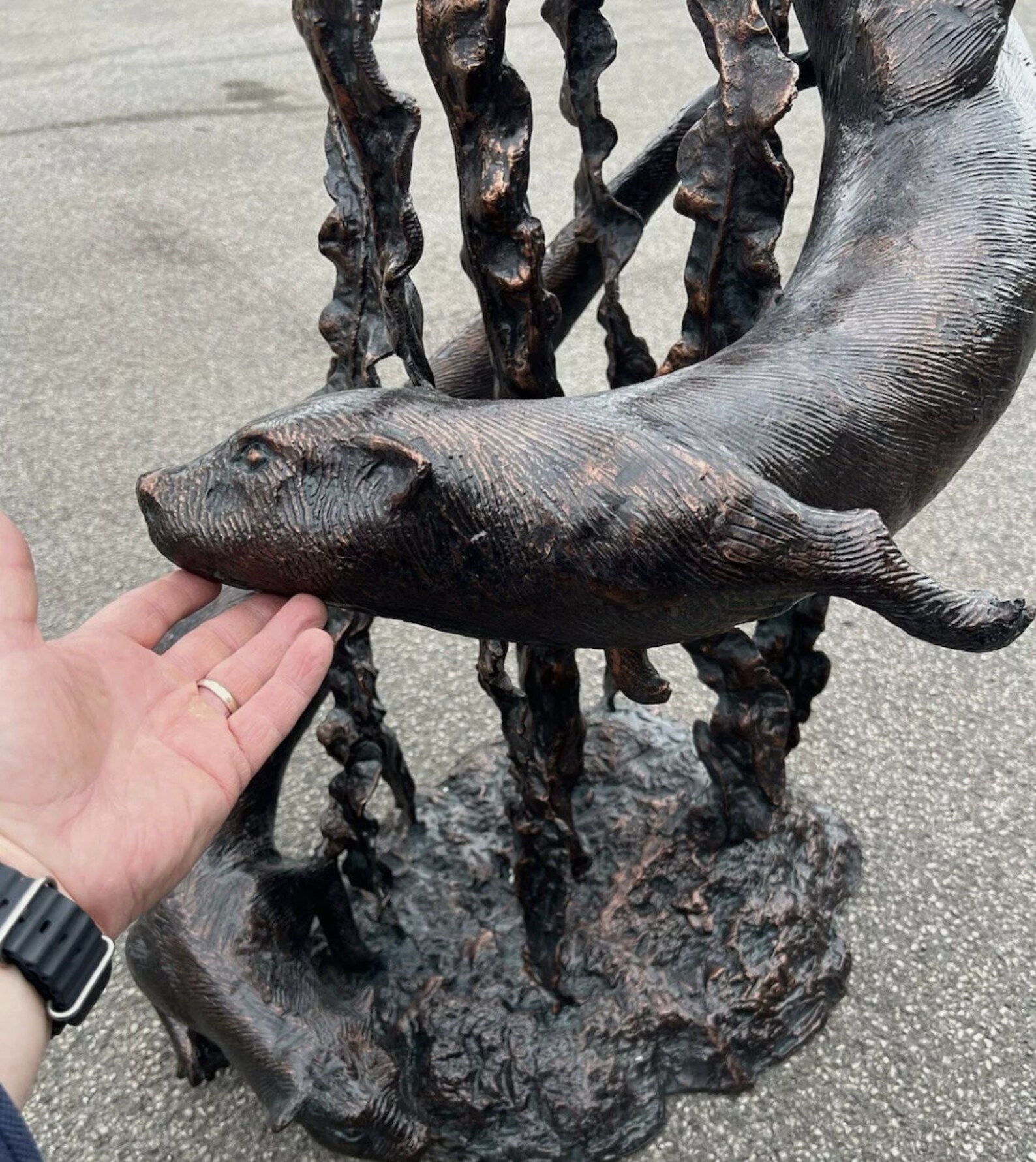 Otter Fountain Swimming Otters Garden Sculpture Ornament Cast Water ...