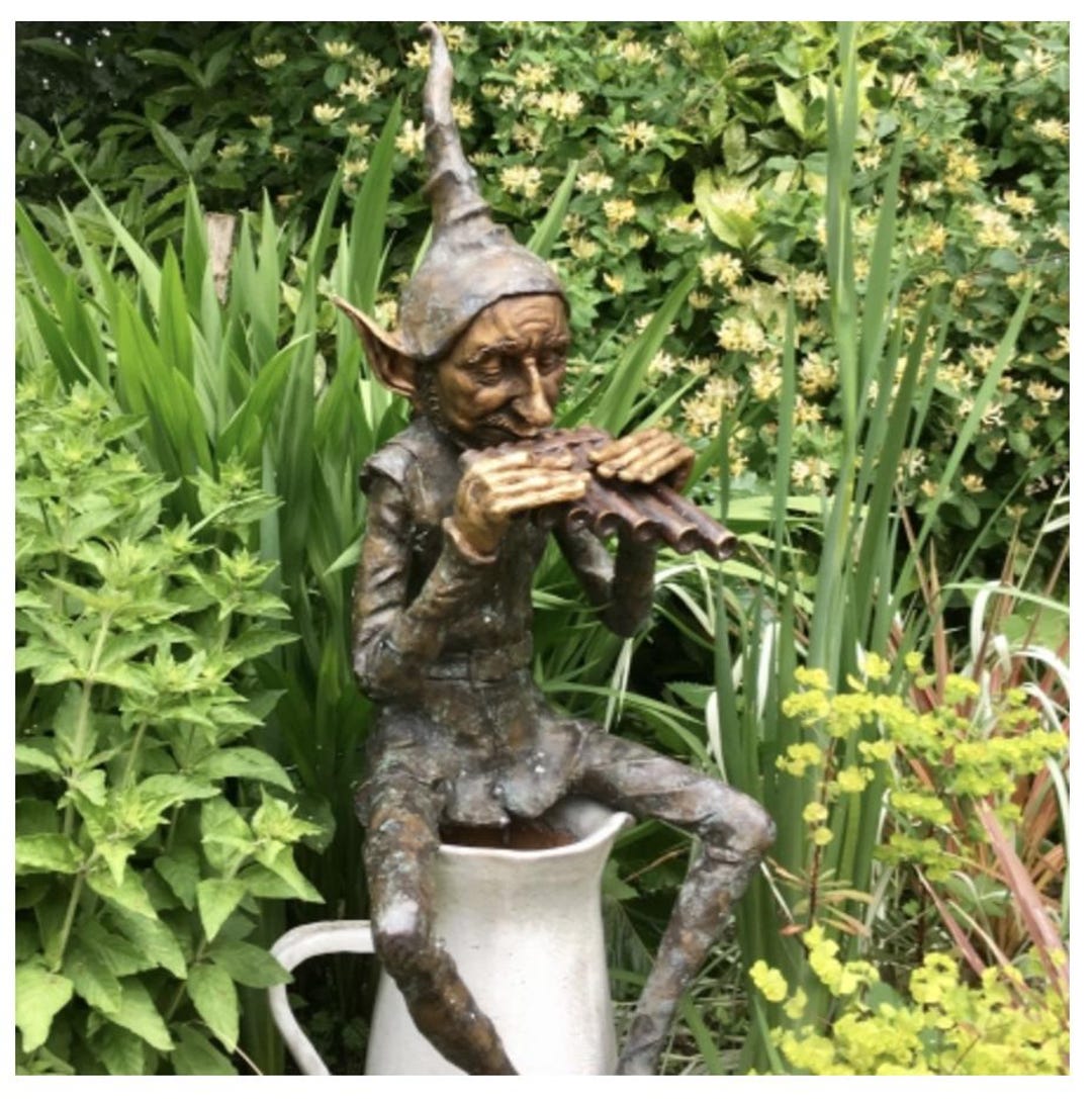 Bronze Pan Goblin Garden Elf Pixi Goblin Pan Pipe Player Flute ...