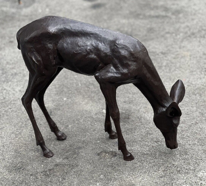 Bronze Fawn Statue, Grazing Roe Deer Sculpture, Garden Art - Etsy