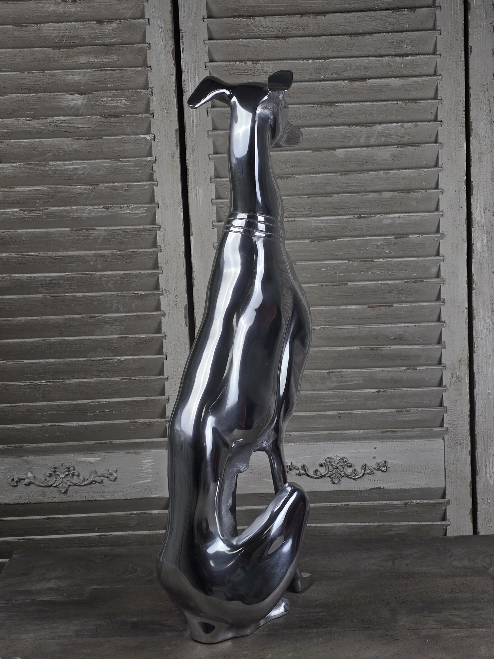 Aluminium Whippet Sitting Greyhound Whippet Silver Finish Ornament ...