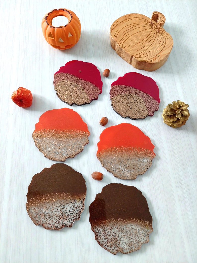 Fall Leaf Thanksgiving Resin Epoxy Coasters - Etsy