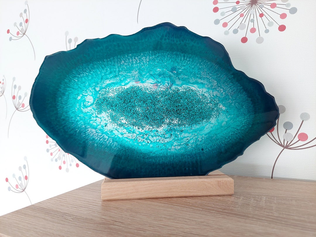 Plateau géode large en résine epoxy bleu - Etsy France