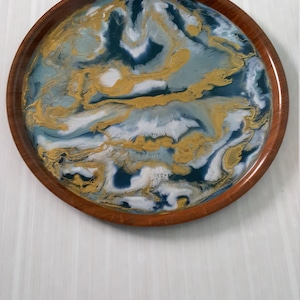 Blue Large Round Wood and Resin Serving Tray - Etsy