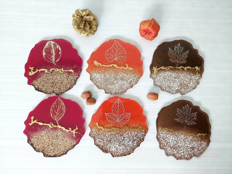 Fall Leaf Thanksgiving Resin Epoxy Coasters - Etsy