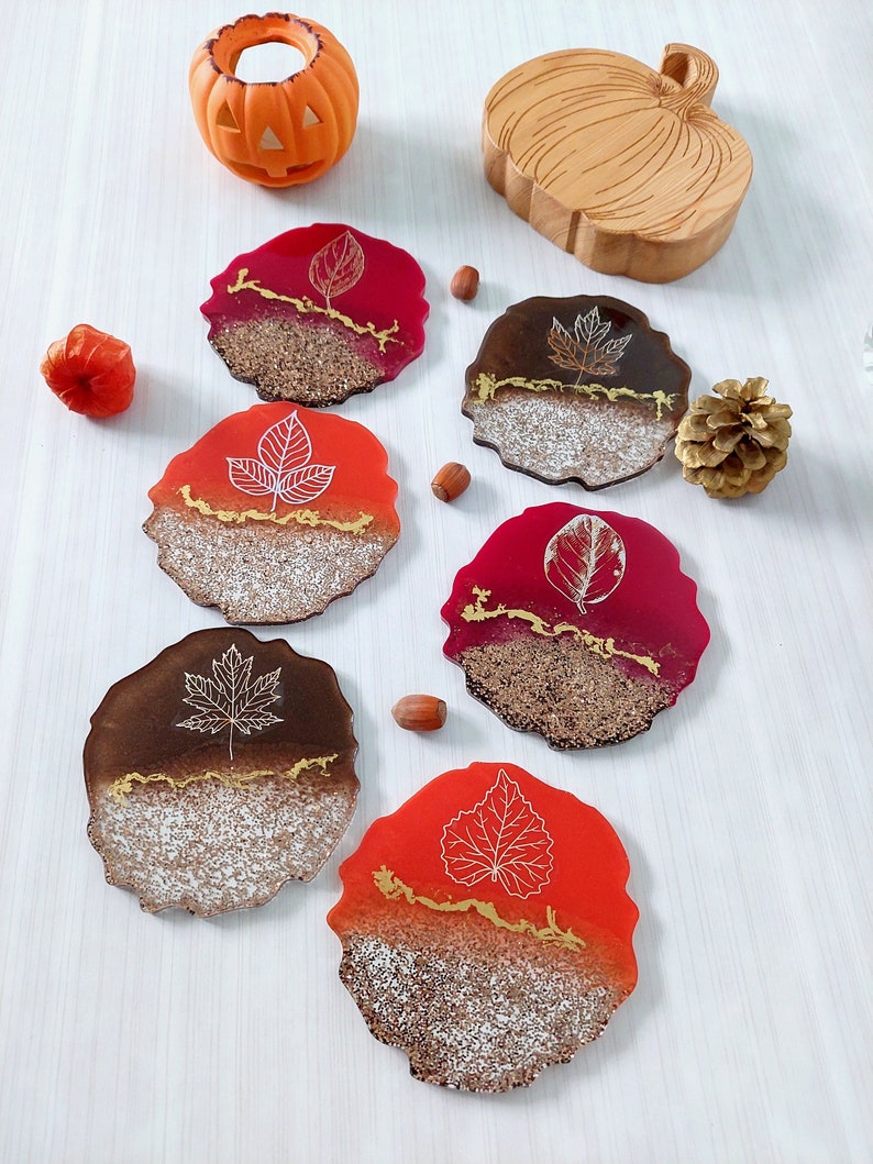 Fall Leaf Thanksgiving Resin Epoxy Coasters - Etsy