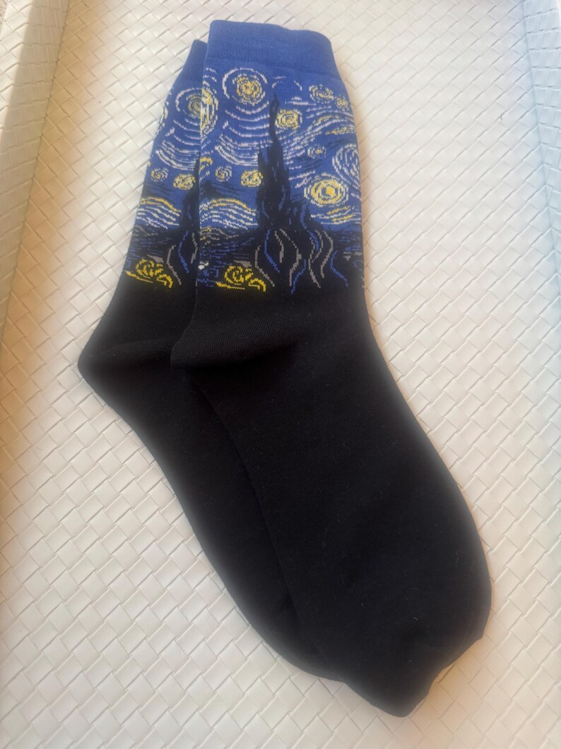 Van Gogh Starry Night Socks: Art-inspired Cotton Crew Socks - Etsy