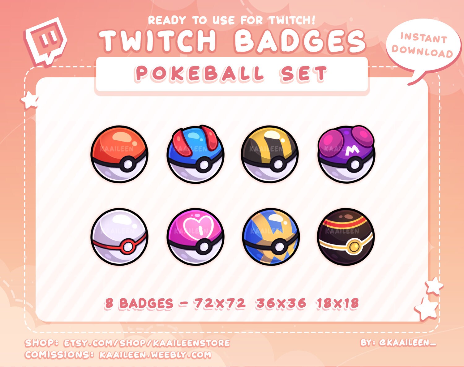 PKMN POKEBALL Twitch Sub Badges | Bit Badges | Kawaii Streamer Emotes ...
