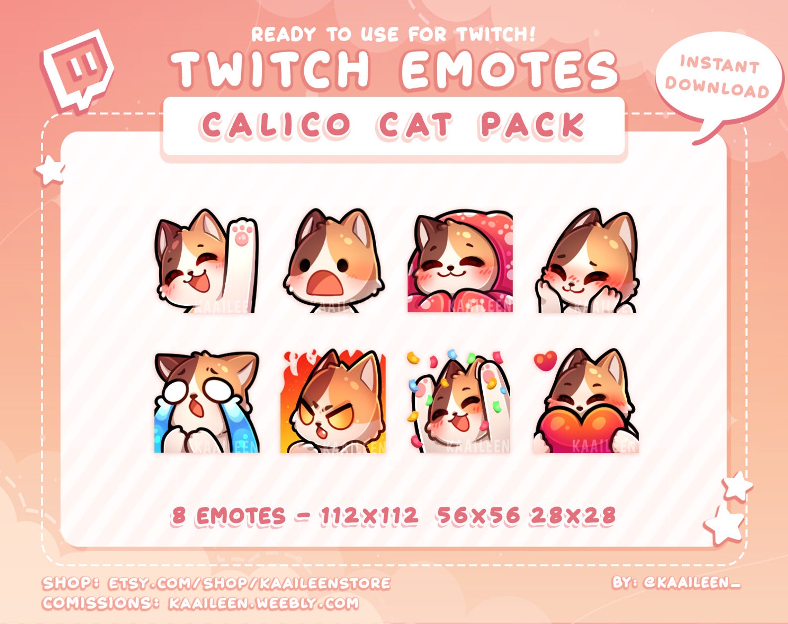 CALICO CAT EMOTES for Twitch | Discord Youtube Cute Emotes | Streamer ...