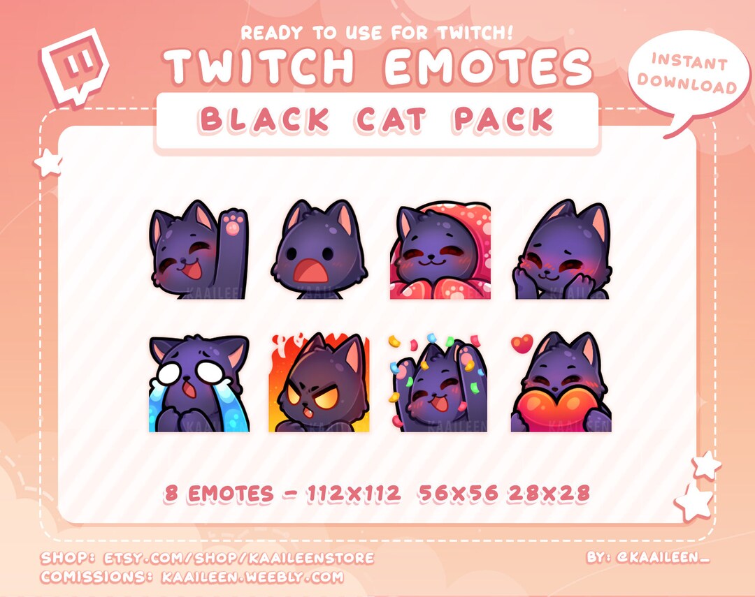 BLACK CAT EMOTES for Twitch Discord Youtube Cute Emotes Streamer Emoji ...