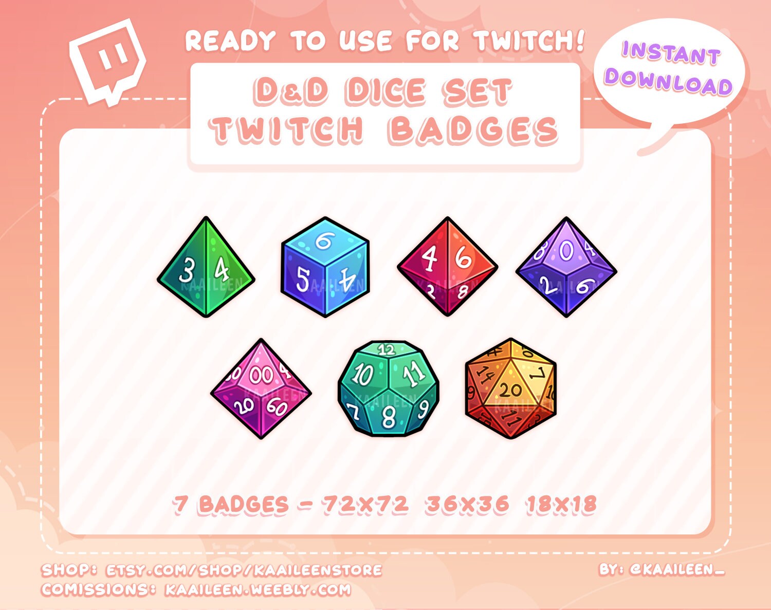 D&D Dice Set Twitch Sub Badges Dungeons and Dragons Bit Badges Fantasy ...