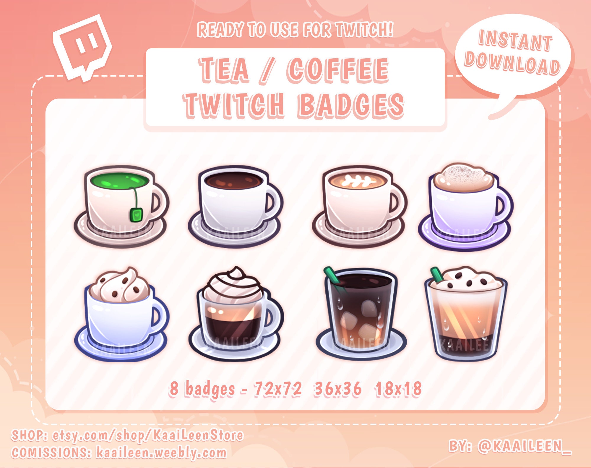 Art & Collectibles Drawing & Illustration Cafe Cute Kawaii Twitch Sub ...