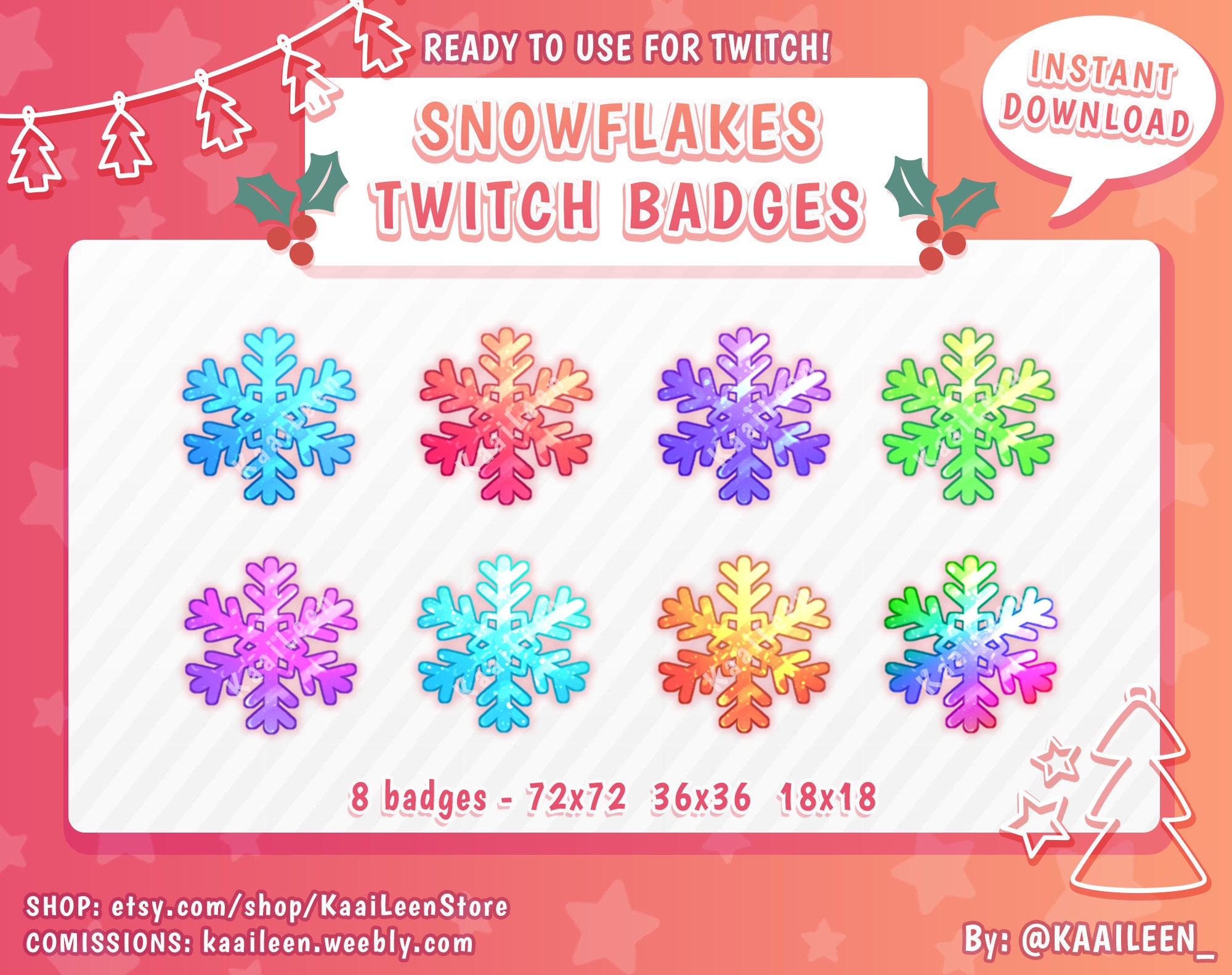 V2 SNOWFLAKES Twitch Sub Badges | Xmas Ball Bit Badges | Streamer ...