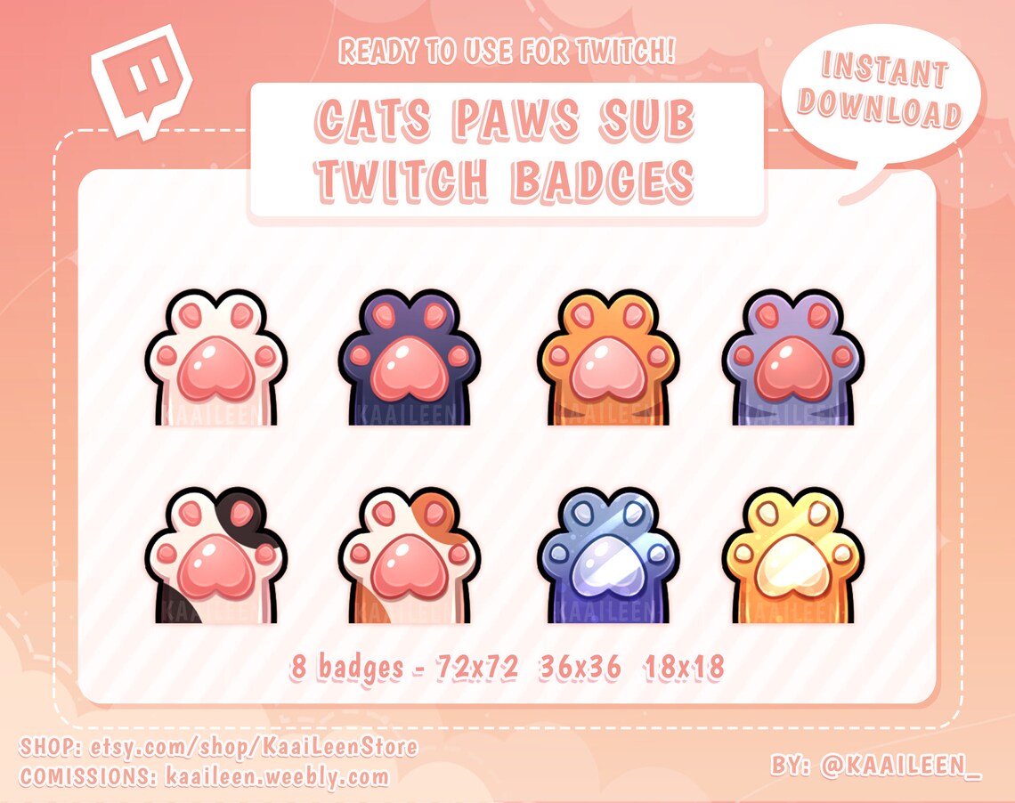 CAT PAWS Twitch Sub Badges Bit Badges Streamer Emotes Twitch Graphics ...