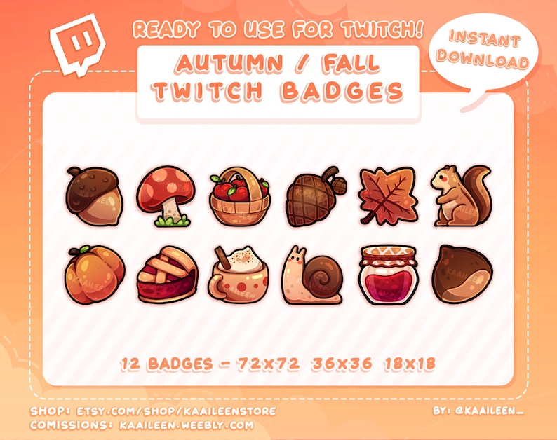 Cozy Autumn Fall Twitch Sub Badges | Cute Cottagecore Bit Badges ...