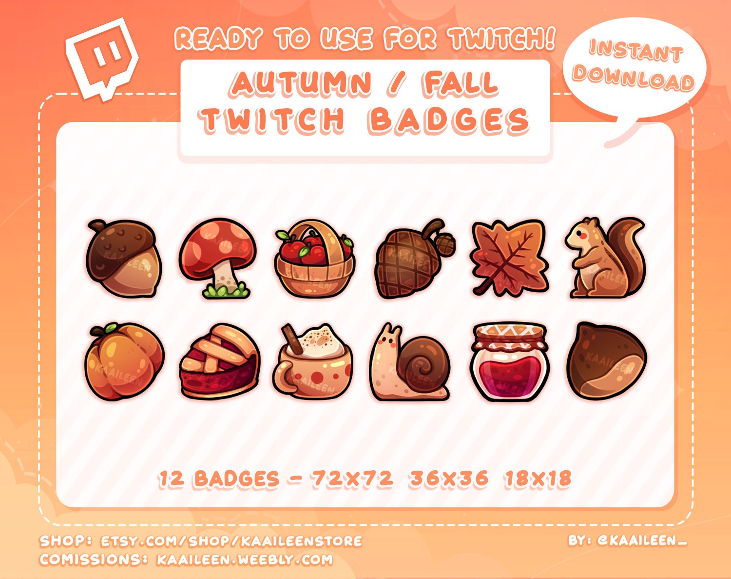 Cozy Autumn Fall Twitch Sub Badges | Cute Cottagecore Bit Badges ...