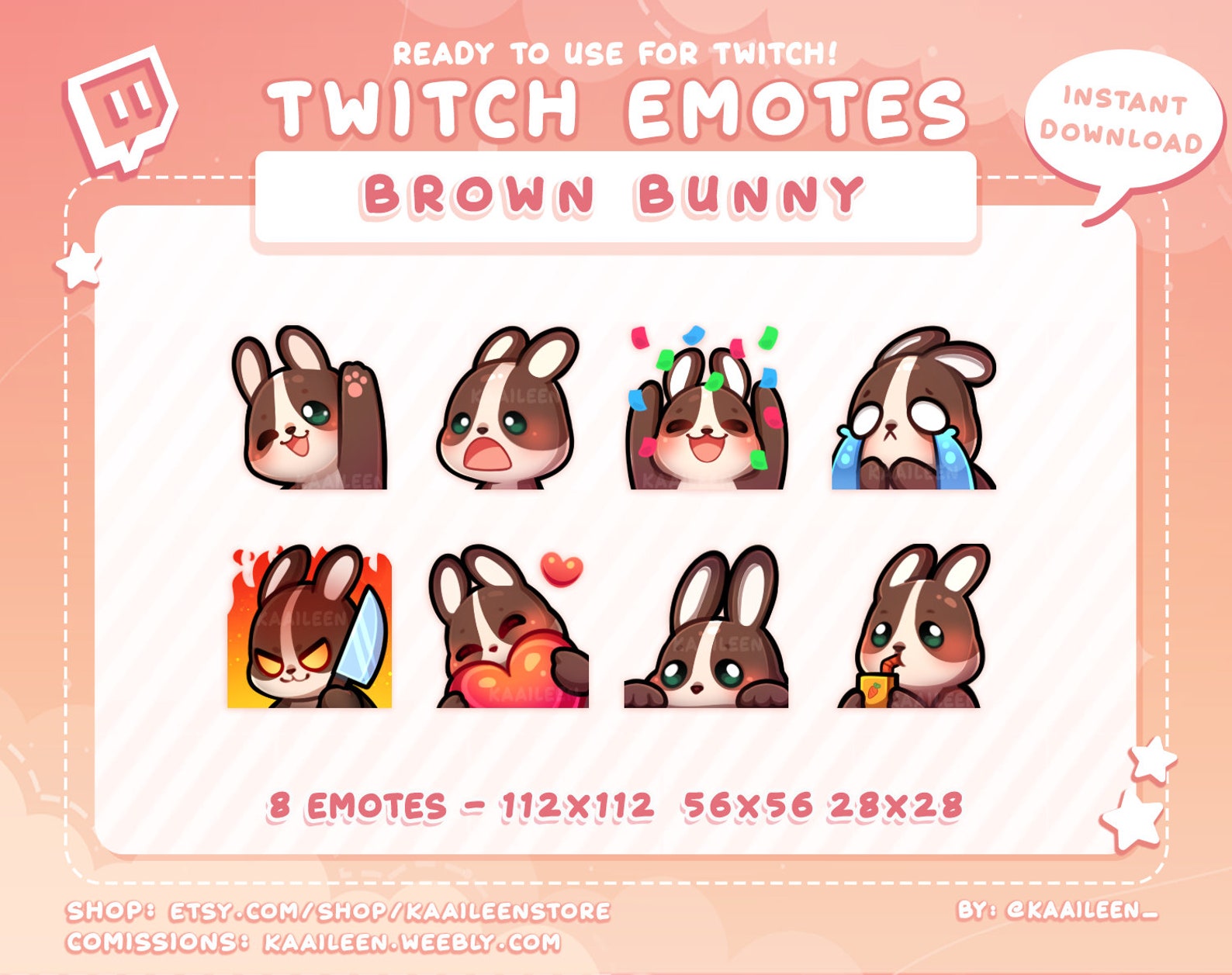 BROWN BUNNY EMOTES for Twitch | Discord Youtube Cute Emotes | Streamer ...