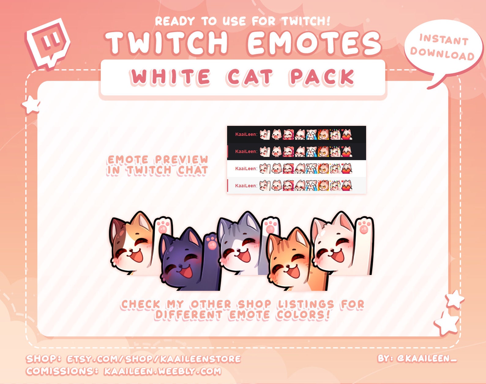 WHITE CAT EMOTES for Twitch | Discord Youtube Cute Emotes | Streamer ...