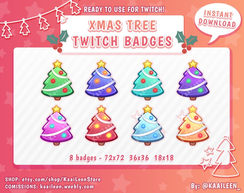 CHRISTMAS Twitch Sub Badges | Xmas Tree Bit Badges | Streamer Emotes ...