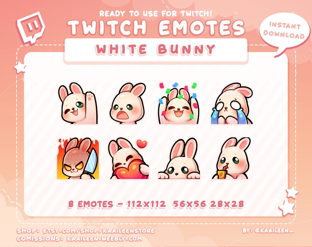 WHITE BUNNY EMOTES for Twitch | Discord Youtube Cute Emotes | Streamer ...