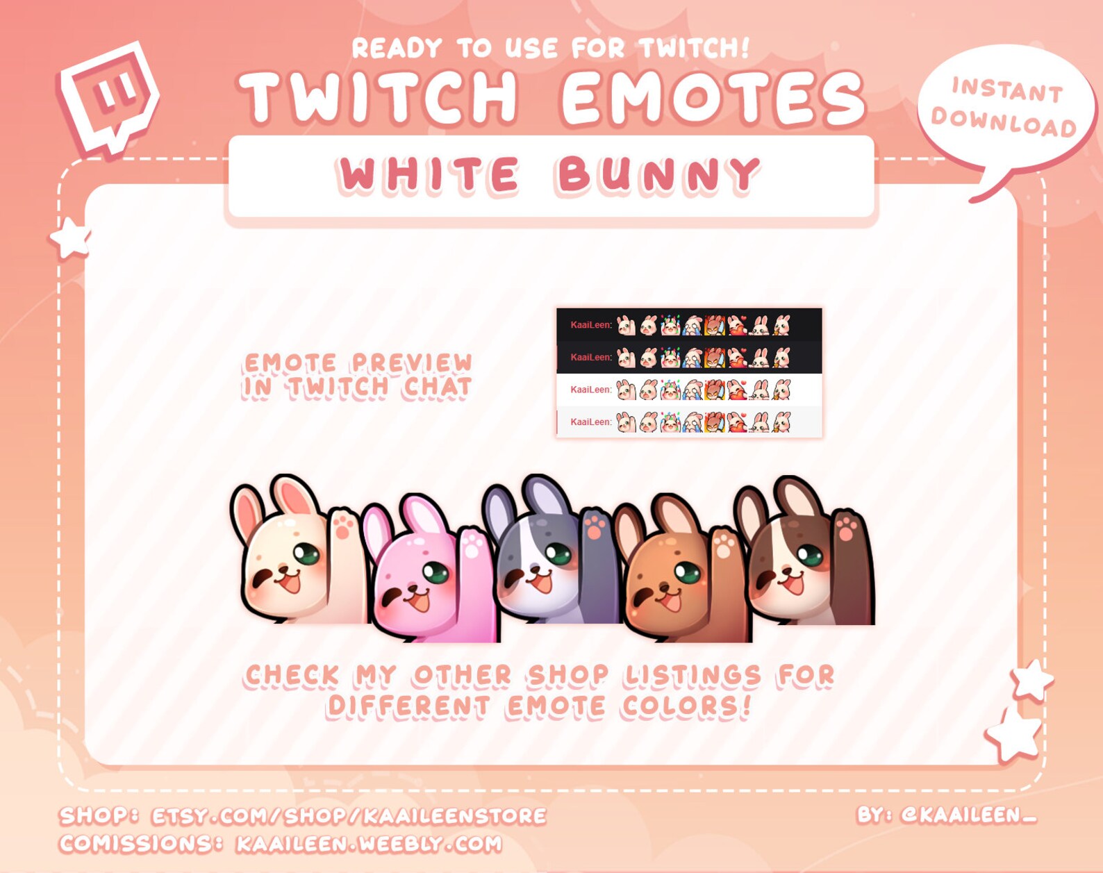 WHITE BUNNY EMOTES for Twitch | Discord Youtube Cute Emotes | Streamer ...