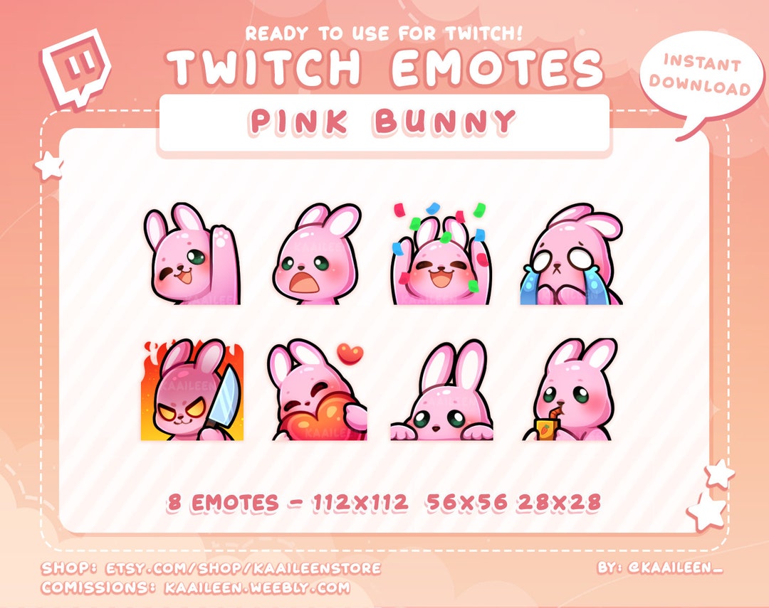 PINK BUNNY EMOTES for Twitch | Discord Youtube Cute Emotes | Streamer ...