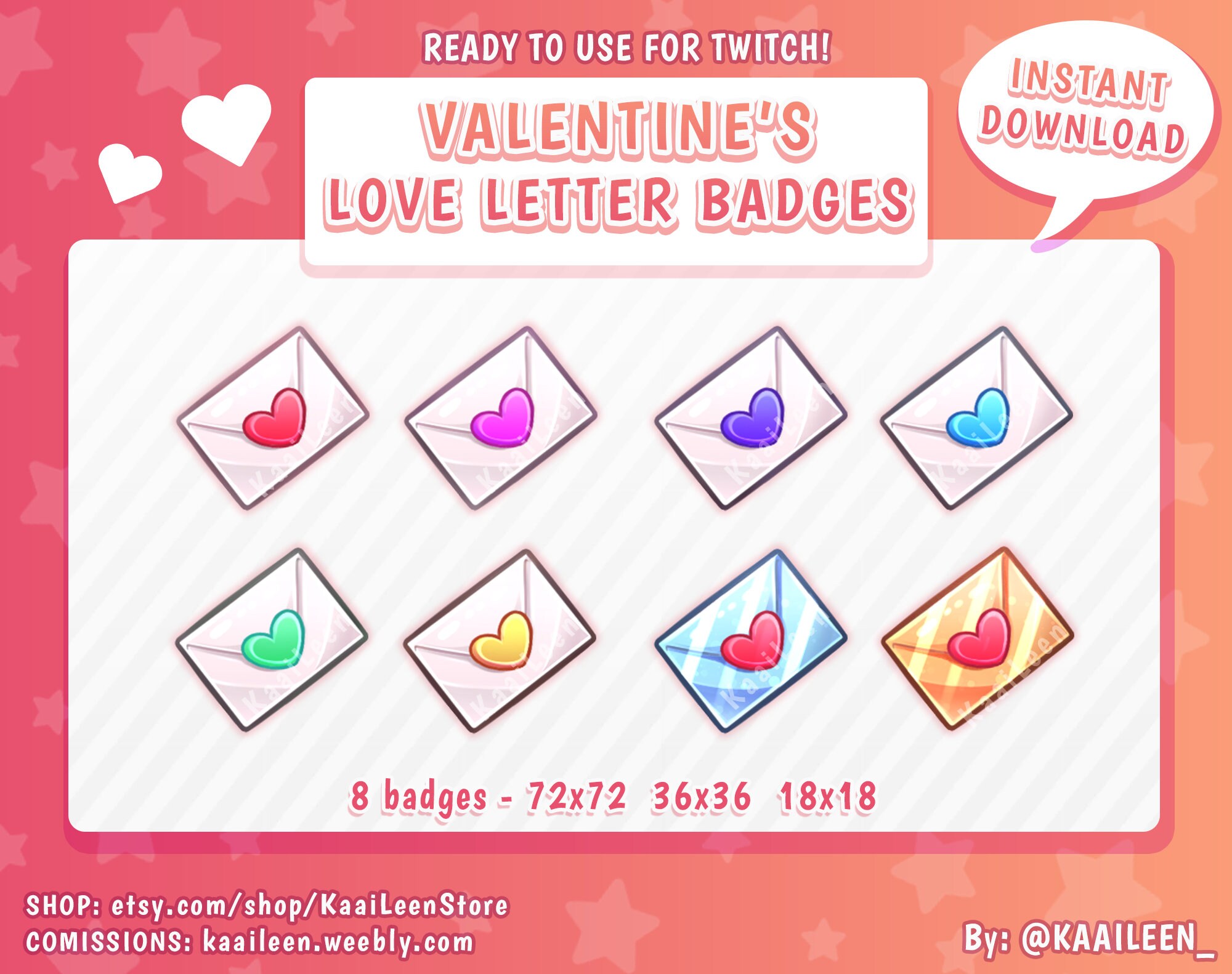 VALENTINE'S LOVE LETTER Twitch Sub Badges Heart Bit Badges Streamer ...