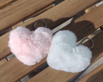 Fluffy Heart Keychain - Etsy