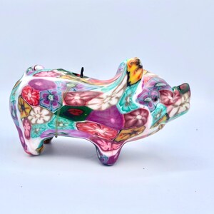 Spring Flower Pig Candle, Colurfull Pig Shaped Candle, Floral Candle ...