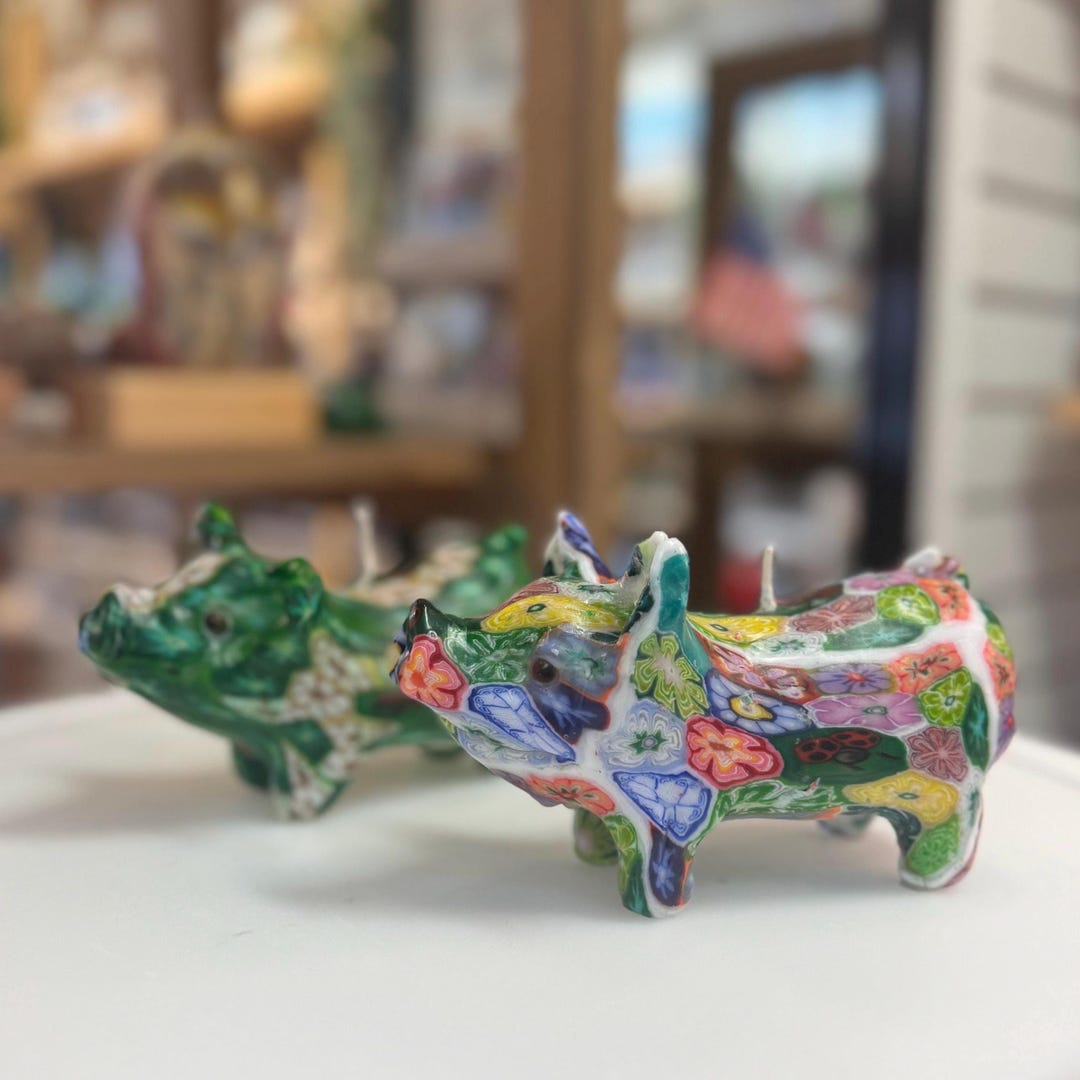 Spring Flower Pig Candle, Colurfull Pig Shaped Candle, Floral Candle ...