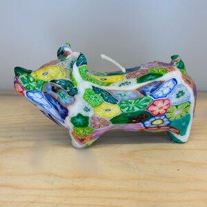 Spring Flower Pig Candle, Colurfull Pig Shaped Candle, Floral Candle ...